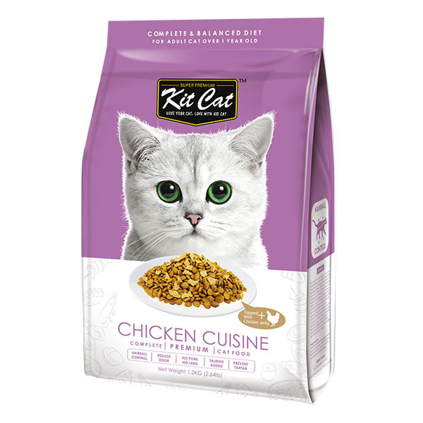 อาหารแมว Kit Cat Chicken Cuisine (Hairball Control) ถุงม่วง [น้ำหนัก 5 ...